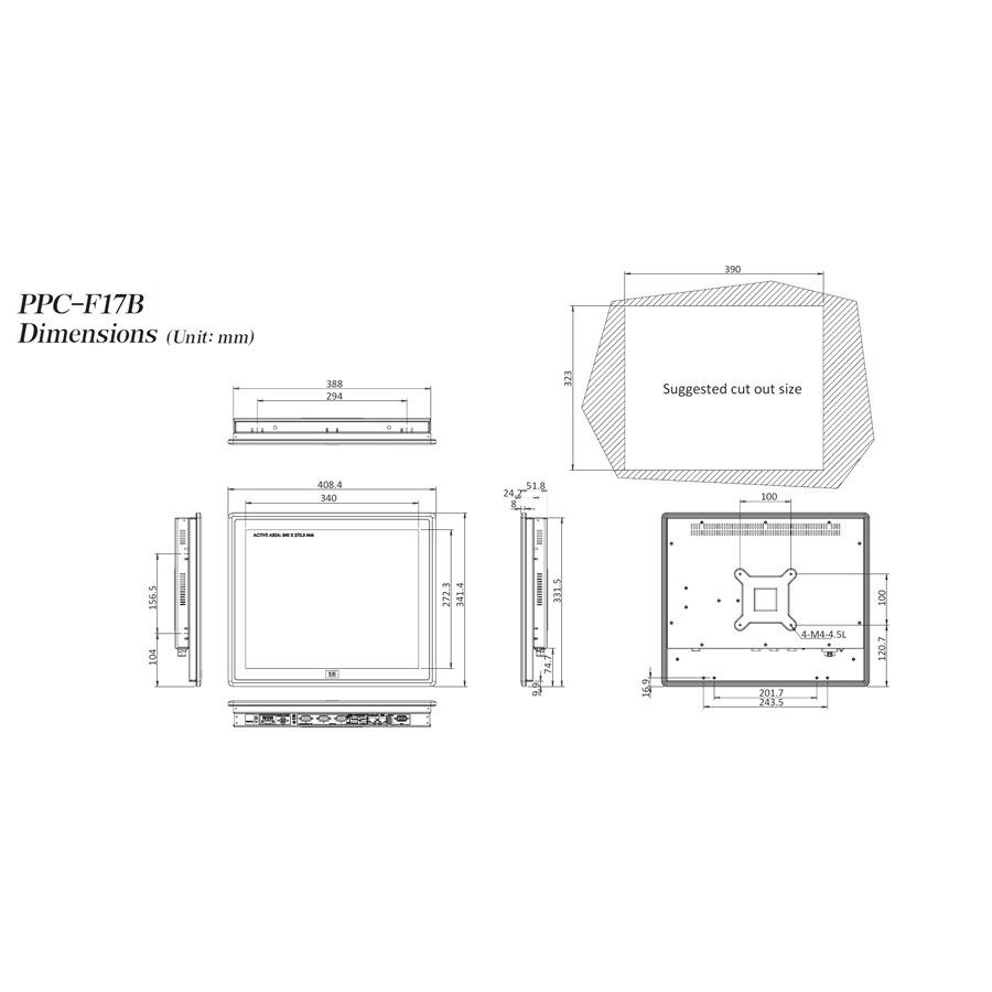 PPC-F17B-BT 17” Fanless Touch Panel PC with Intel Celeron J1900 2.0GHz ...