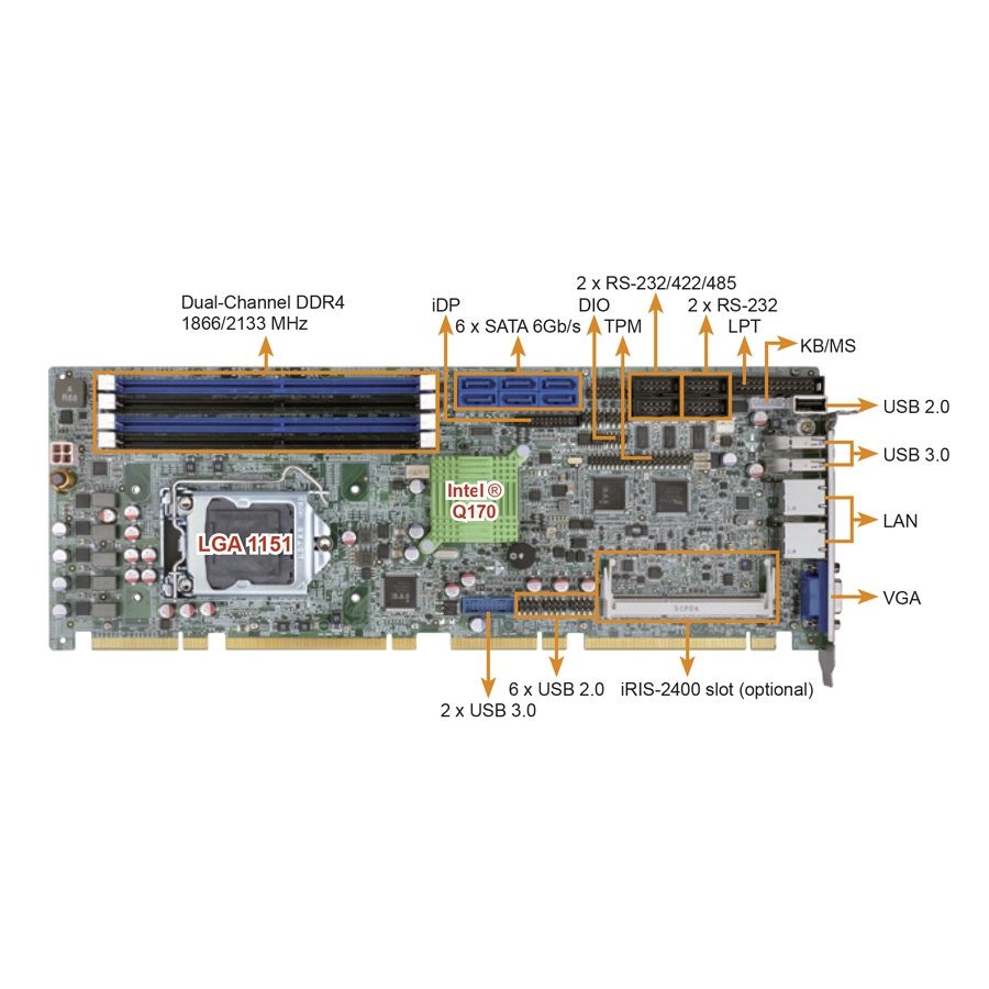 PCIE-Q170 PICMG 1.3 Full Size CPU Card with Intel 6th Gen Skylake Core i7/i5/i3/Pentium ...